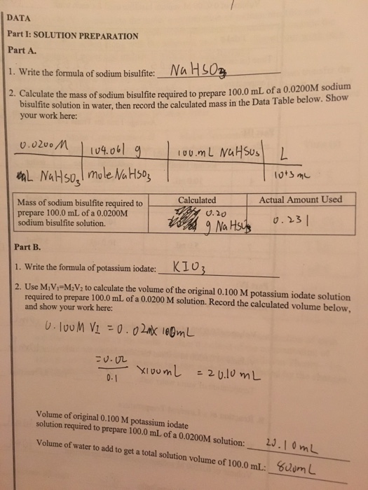 Solved DATA Part I: SOLUTION PREPARATION Part A. Write the | Chegg.com