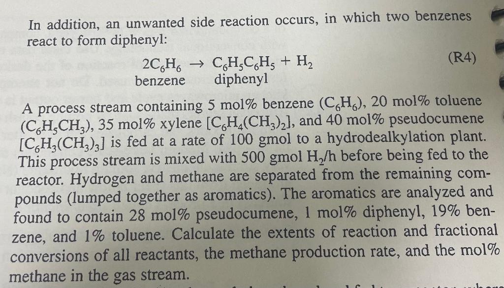 Solved P4.26 Hydrodealkylation is a process in which side | Chegg.com