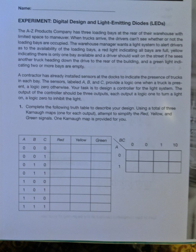 Solved Name EXPERIMENT: Digital Design and Light-Emitting | Chegg.com