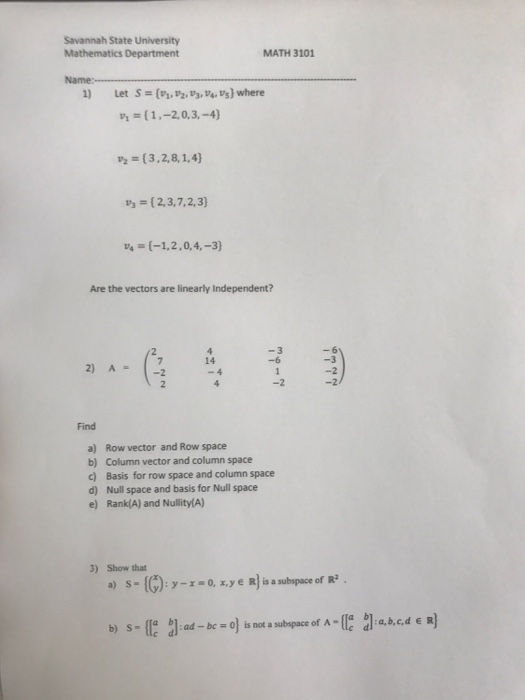 Solved Savannah State University MATH 3101 Mathematics | Chegg.com