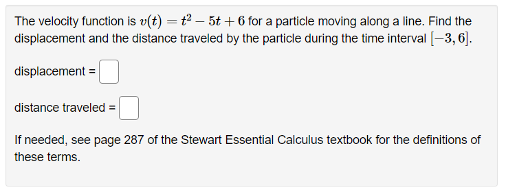Solved The velocity function is v(t)=t2−5t+6 for a particle | Chegg.com