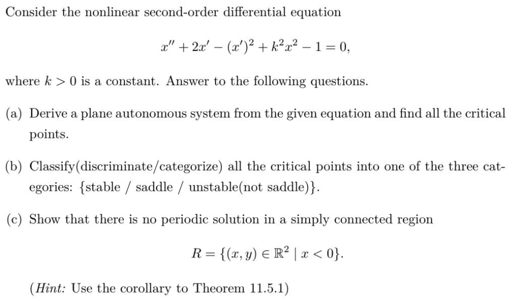Solved Consider the nonlinear second-order differential | Chegg.com