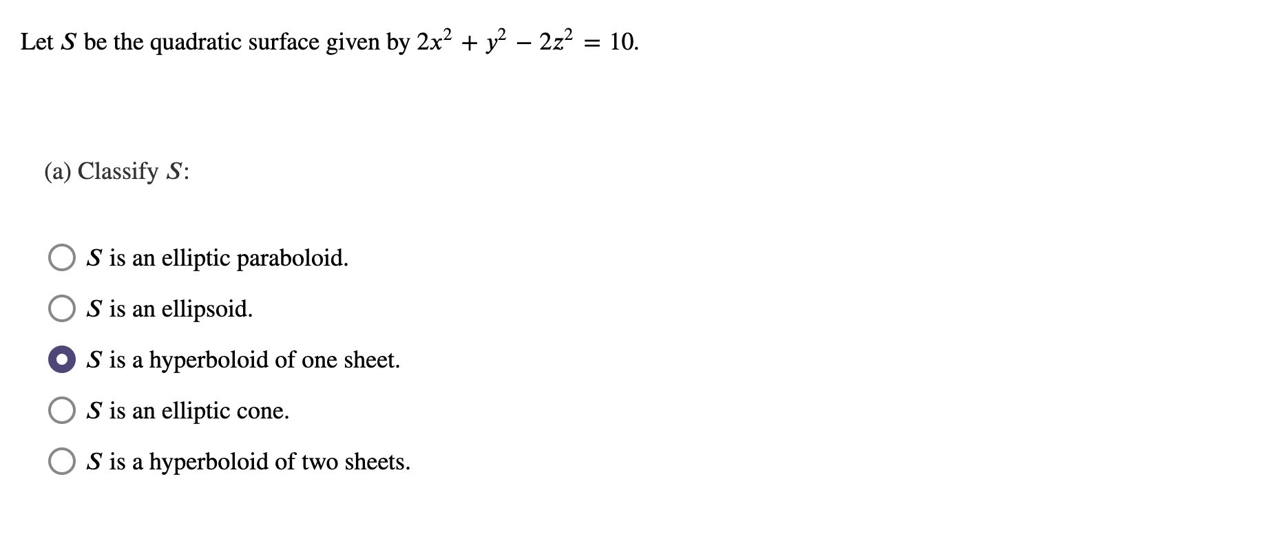Solved Let S be the quadratic surface given by 2x2 + y2 – | Chegg.com