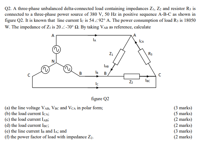 Solved Q2. A three-phase unbalanced delta-connected load | Chegg.com