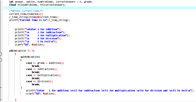 \r\nint answer, option, numProblems, corгectanswers = | Chegg.com