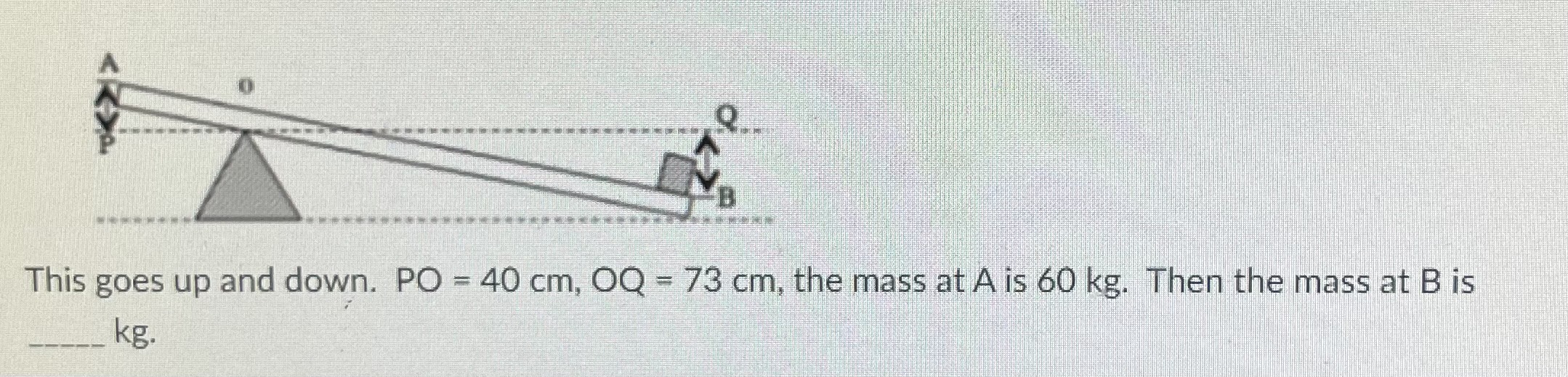 Solved This goes up and down. PO=40 cm,OQ=73 cm, the mass at | Chegg.com