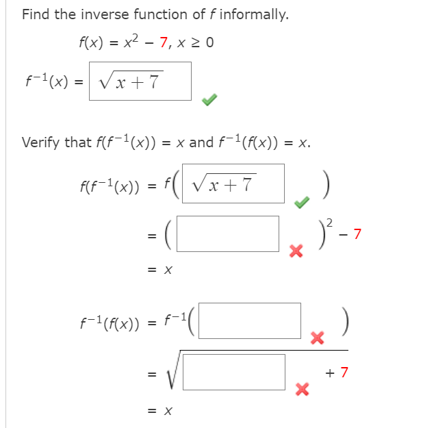 Solved Find the inverse function of f informally. f(x) = x2 | Chegg.com