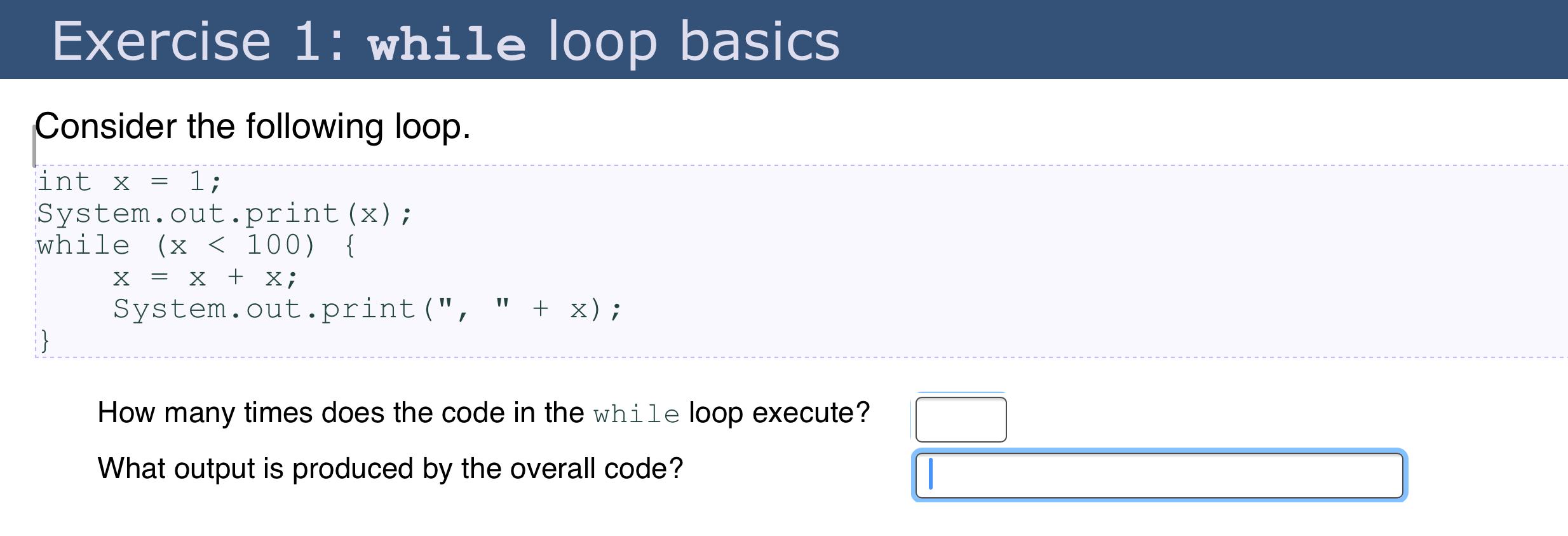 Solved Exercise 1: while loop basics Consider the following | Chegg.com