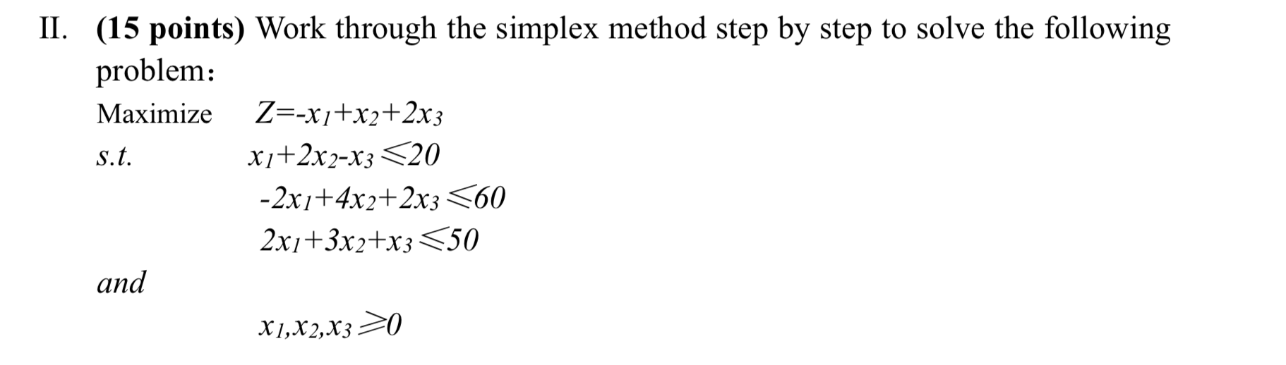 Solved II. (15 points) Work through the simplex method step | Chegg.com