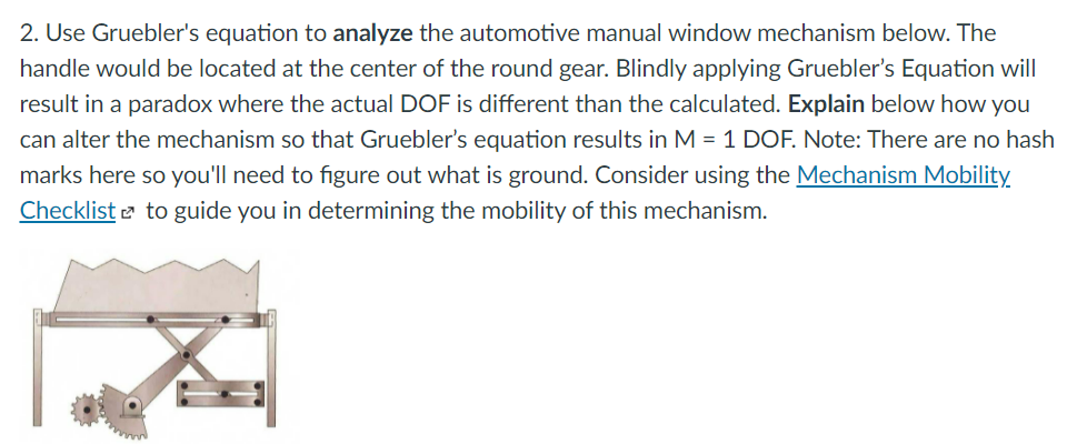 Solved 2. Use Gruebler's equation to analyze the automotive | Chegg.com