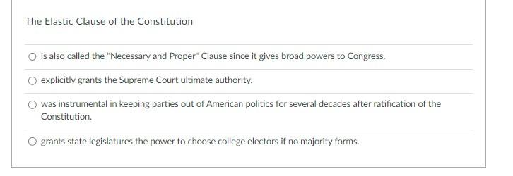 The Elastic Clause of the Constitution is also called | Chegg.com