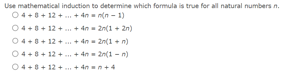 Solved Use mathematical induction to determine which formula | Chegg.com