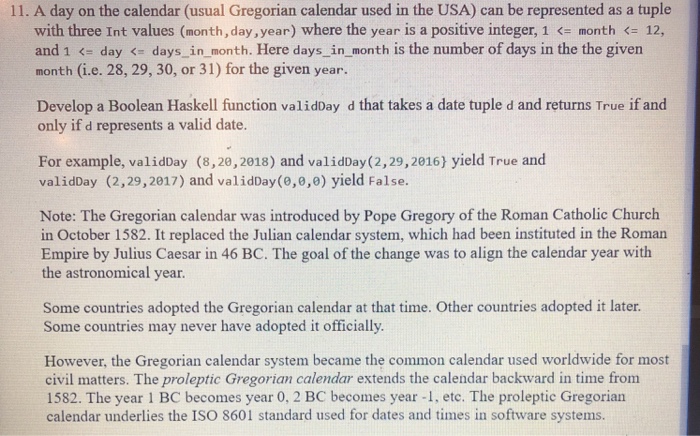 Solved 11. A day on the calendar (usual Gregorian calendar | Chegg.com