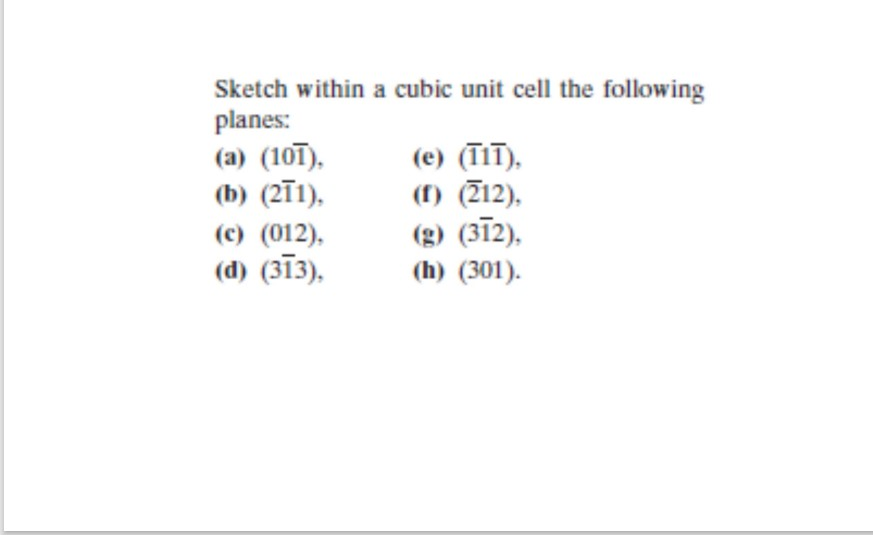 Solved Sketch within a cubic unit cell the following planes: | Chegg.com