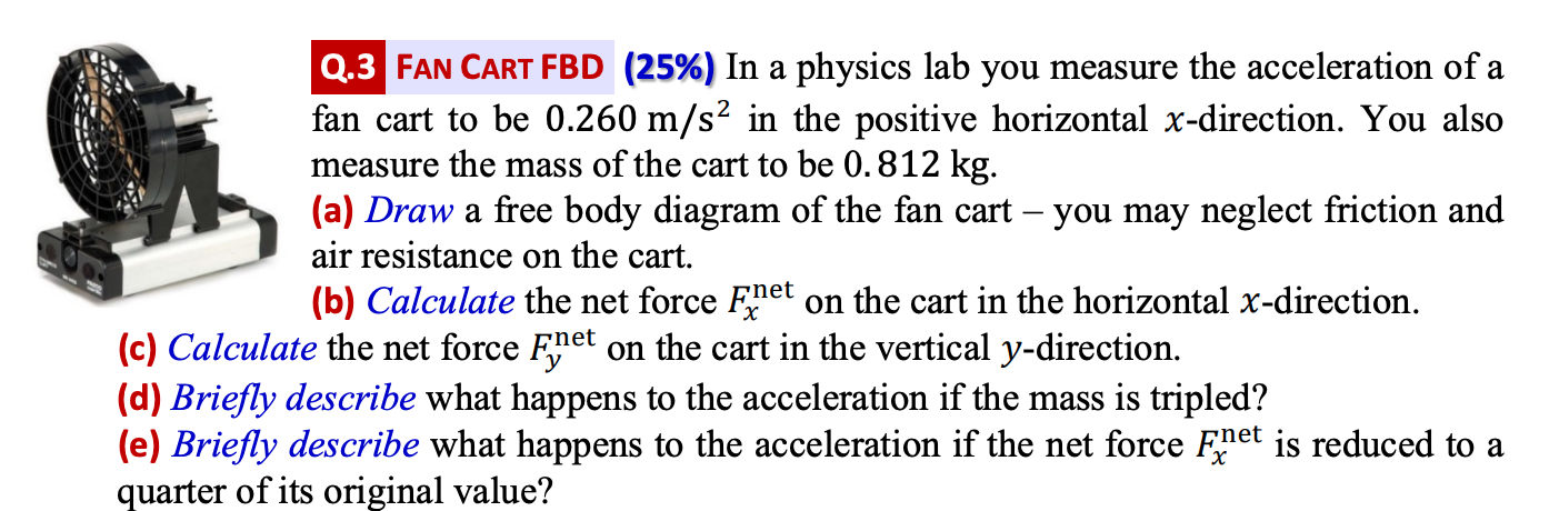 Solved Q.3 FAN CART FBD (25%) In a physics lab you measure | Chegg.com