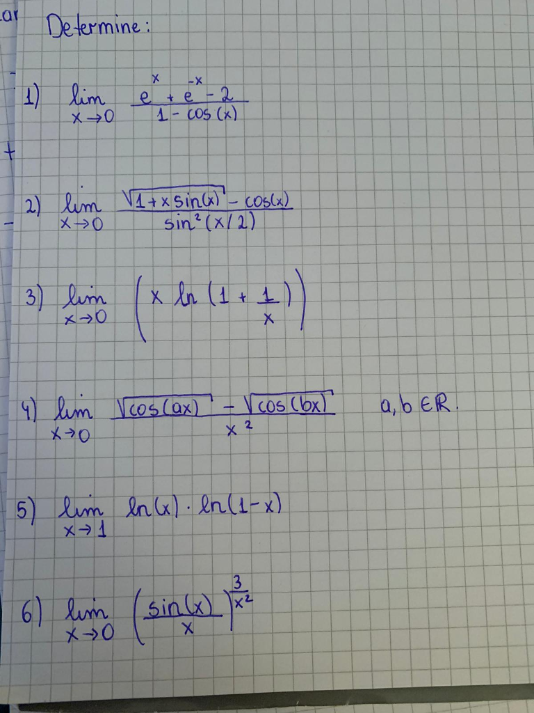 Solved car Determine: 1) lim X х е e 11- cos (x) XO + 2) lim | Chegg.com