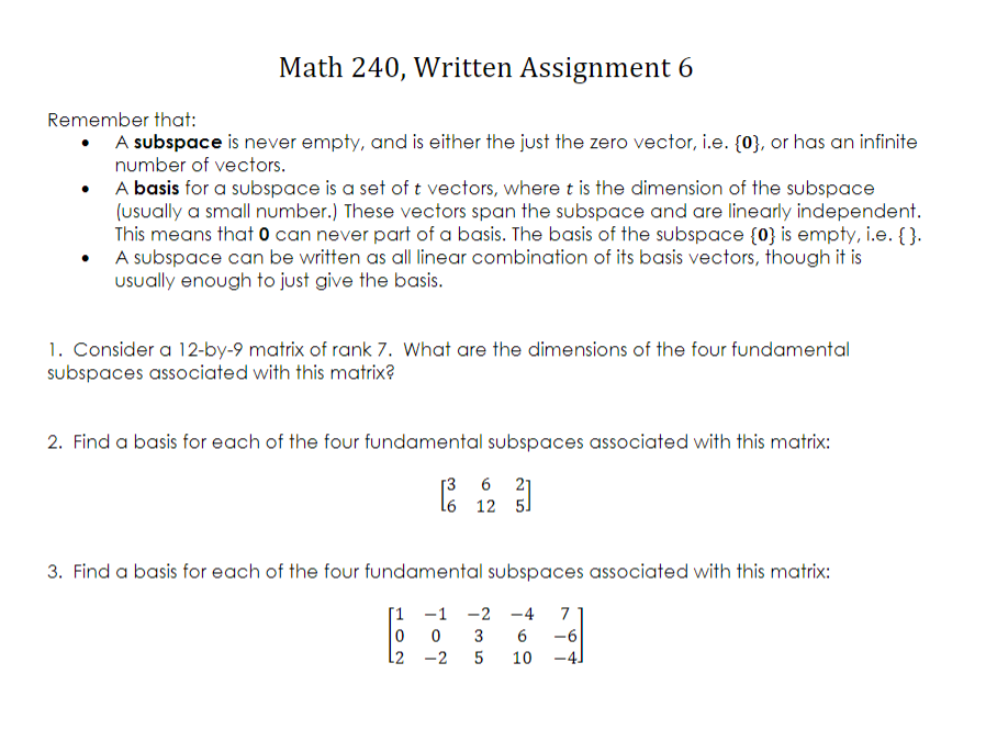 Solved Math 240, Written Assignment 6 Remember that: • A | Chegg.com