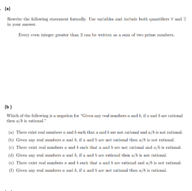 Solved - (a) Rewrite the following statement formally. Use | Chegg.com