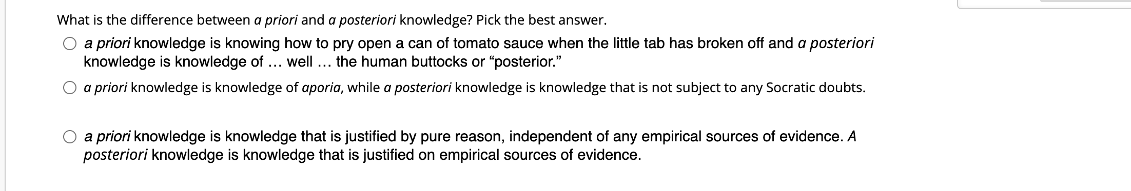 Solved What is the difference between a priori and a | Chegg.com