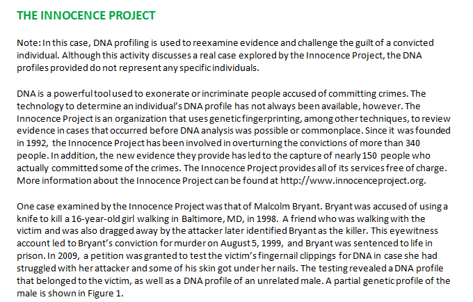 Solved THE INNOCENCE PROJECT Note: In this case, DNA | Chegg.com