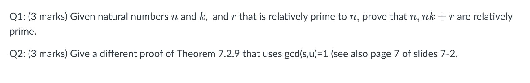 [Solved]: Q1: (3 marks) Given natural numbers ( n ) and