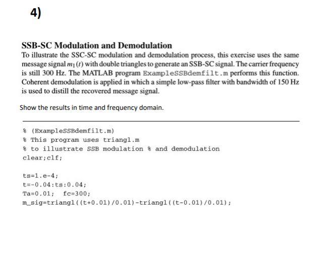 4) SSB-SC Modulation and Demodulation To illustrate | Chegg.com