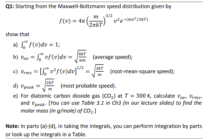 Solved Q1: Starting from the Maxwell-Boltzmann speed | Chegg.com