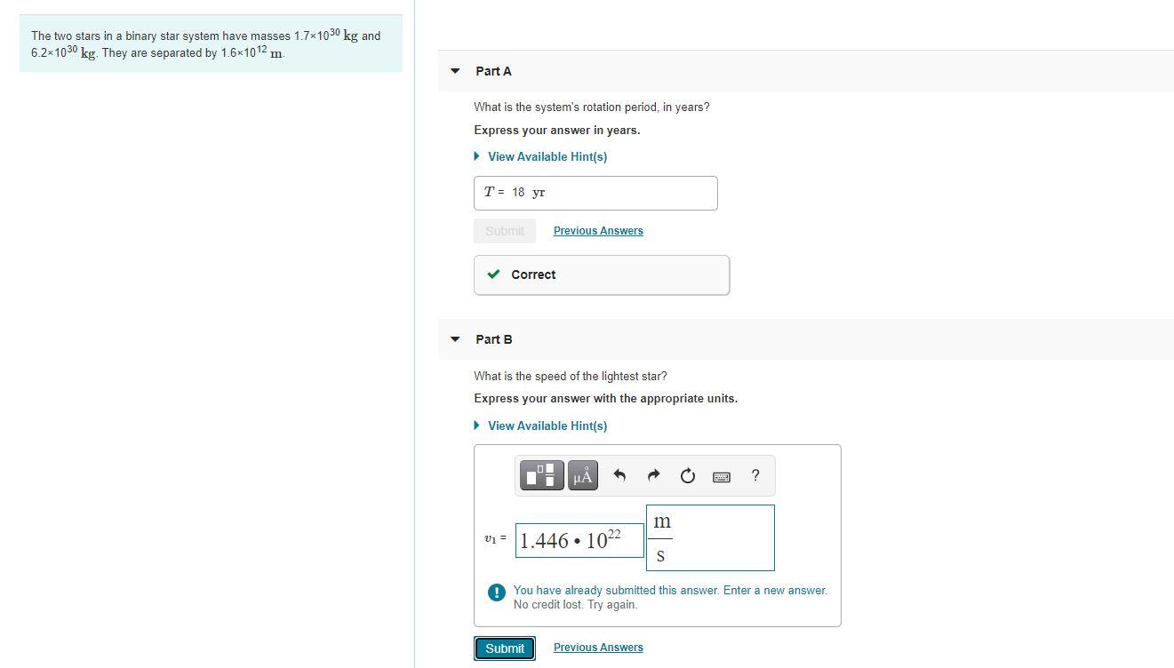 Solved The two stars in a binary star system have masses | Chegg.com