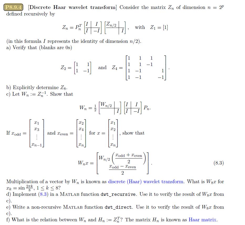 P8 9 4 [discrete Haar Wavelet Transform] Consider The