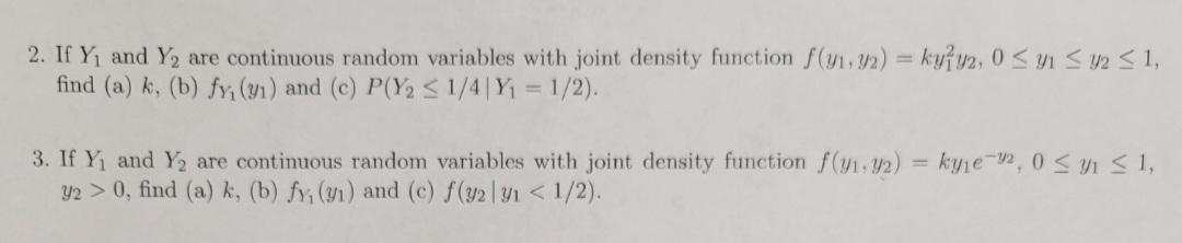 Solved 2. If Y1 and Y2 are continuous random variables with | Chegg.com
