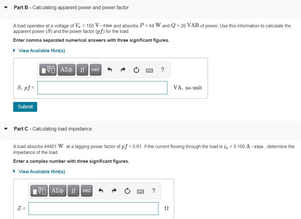 Solved Part A - Calculating average power, reactive power, | Chegg.com