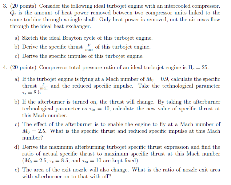 Solved (20 ﻿points) ﻿Consider the following ideal turbojet | Chegg.com
