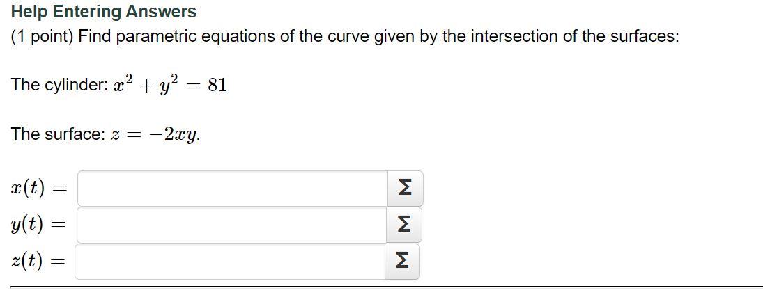 Solved Help Entering Answers (1 point) Find parametric | Chegg.com