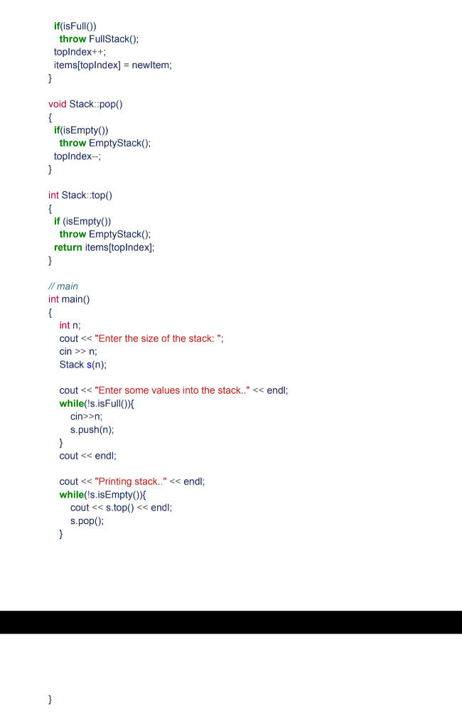Solved Using the Stack class given below write a program | Chegg.com