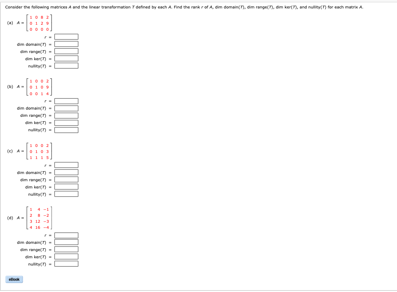 Solved Consider the following matrices A and the linear | Chegg.com