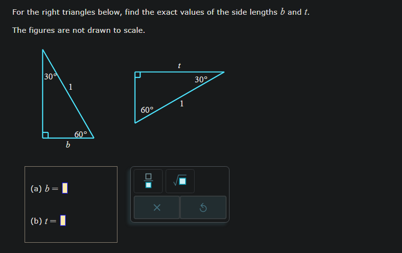 Solved For the right triangles below, find the exact values | Chegg.com