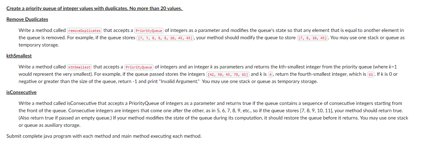 Solved Create A Priority Queue Of Integer Values With 5956