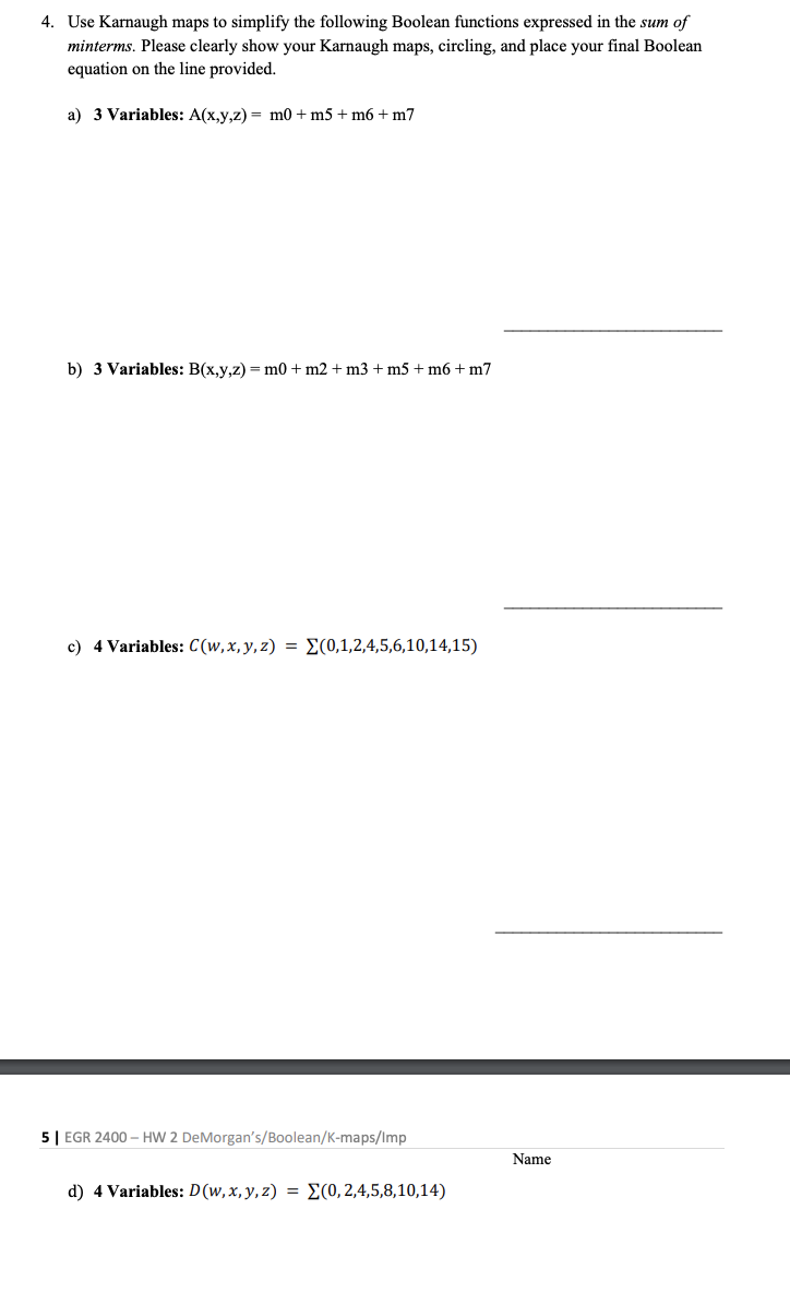 Solved 4. Use Karnaugh maps to simplify the following | Chegg.com