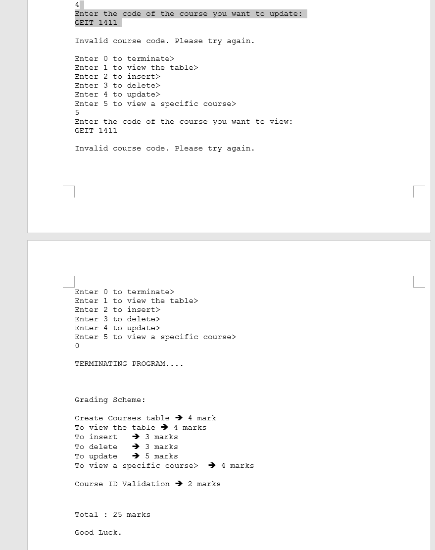 Solved 1) Create a table called Courses to store the courses | Chegg.com