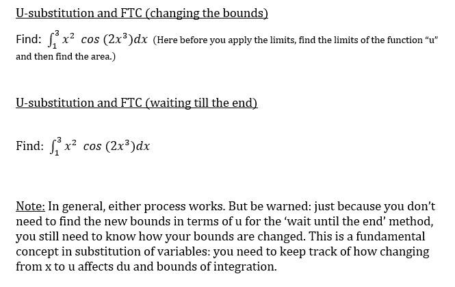 Solved U-substitution and FTC (changing the bounds) Find: | Chegg.com