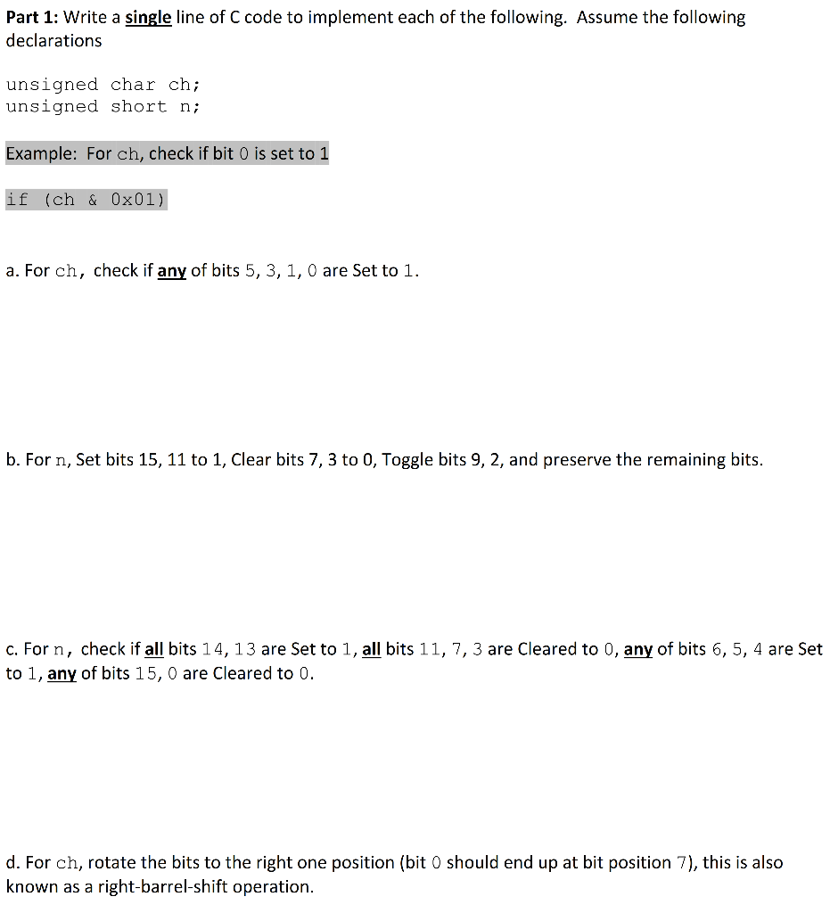 Solved a. For ch, check if any of bits 5,3,1,0 are Set to 1 | Chegg.com