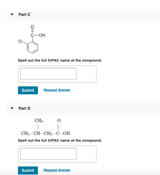 Solved Part A 0 II CH3 -CH2-CH2-C-OH Spell out the full | Chegg.com