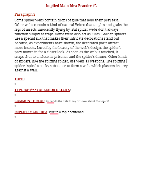 Paragraph 2 Some spider webs contain drops of glue | Chegg.com