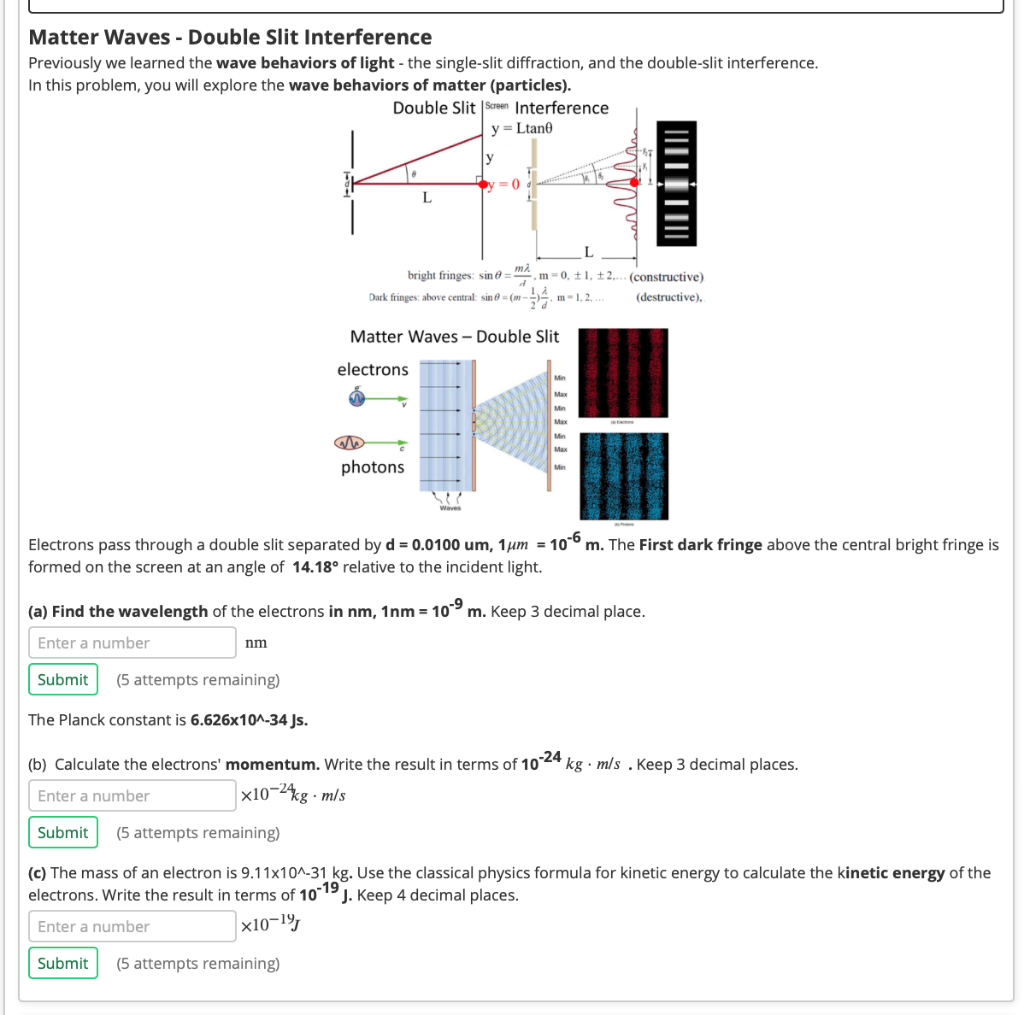 Solved Matter Waves - Double Slit Interference Previously we | Chegg.com