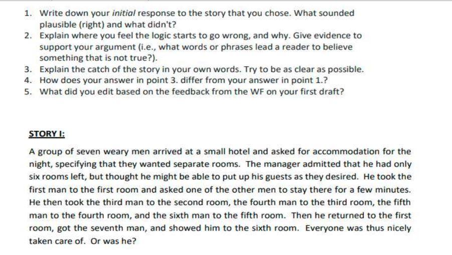 Solved 1. Write down your initial response to the story that | Chegg.com