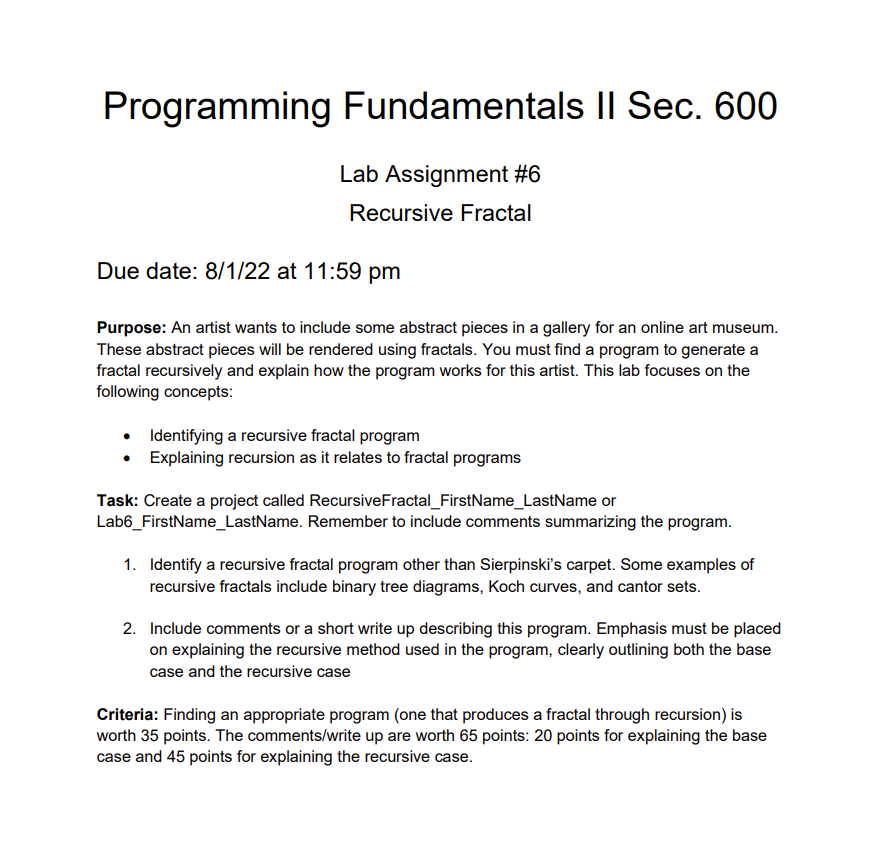 Solved Programming Fundamentals Ii Sec 600 Lab Assignment 