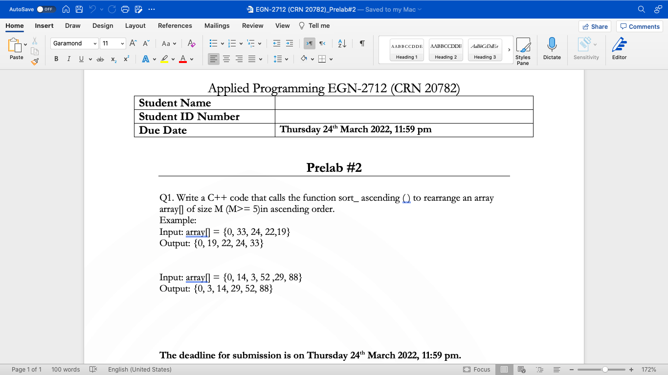 Solved AutoSave OFF bro EGN-2712 (CRN 20782)_Prelab#2 — | Chegg.com