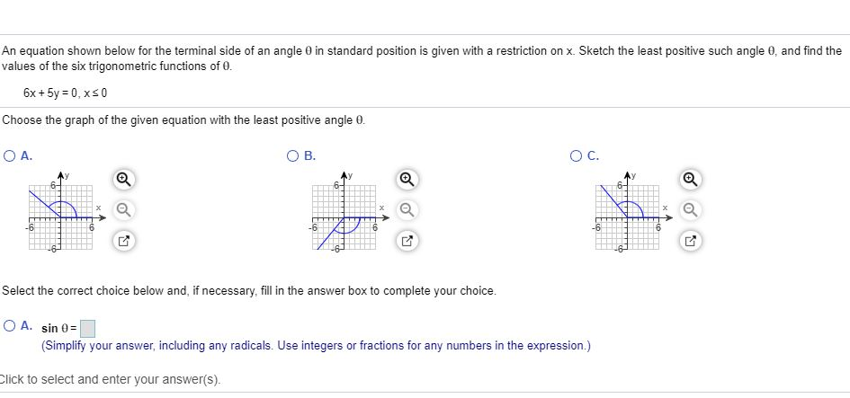 Solved An equation shown below for the terminal side of an | Chegg.com