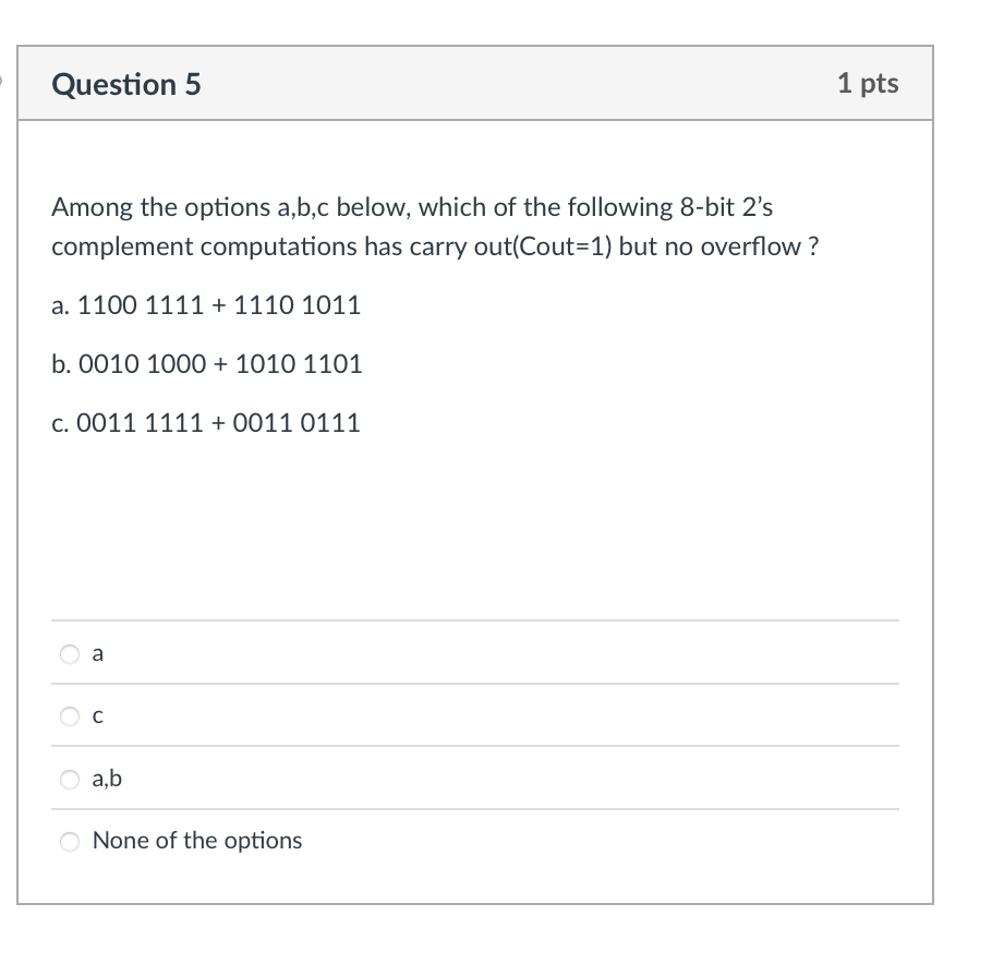 Solved Question 5 1 pts Among the options a,b,c below, which | Chegg.com