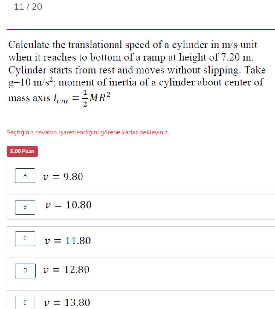 Solved 11/20 Calculate the translational speed of a cylinder | Chegg.com